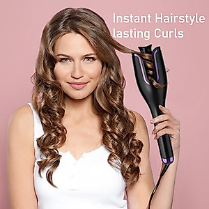 Upgrade Automatic Hair Curler,BEJARM Rotating Curling Iron with 1" Large Barrel Ideal for Mid Length to Longer Hair, Auto Curling Wand with Anti-Scald