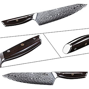 Chef Knife 8 Inch - Classic Damascus Pattern Professional Chef's Knives Japanese VG-10 Steel Ebony Wood Handle