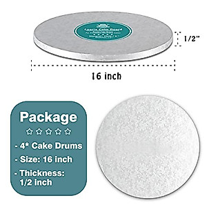 Silver Cake Drum Round 16 Inch Cake Boards with 1/2-Inch Thick Smooth Edges for Multi Tiered Birthday Wedding Party Cake Drums Board