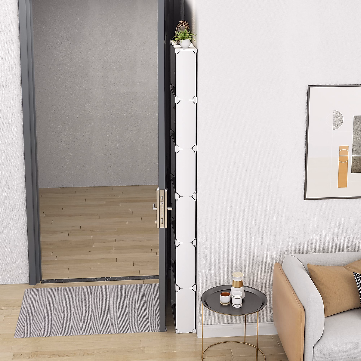 MAGINELS 4-Tier Slim Shoe Rack Organizer,Thin Shoe Storage for Closet,Hidden Shoe Cabinet for Small Spaces,Narrow Shelves for Wall Behind Door,Entryway,White