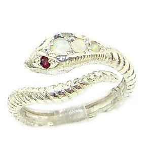 LetsBuyGold 925 Sterling Silver Natural Opal and Ruby Womens Band Ring - Size 5.75