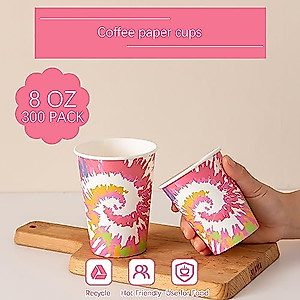 Clawsoff [300 Pack 8 oz Disposable Paper Cups, Hot/Cold Beverage Paper Drinking Cups, Paper Coffee Cups, Tie-dye Paper Hot Coffee Cups for Party, Picnic, Travel, and Events.