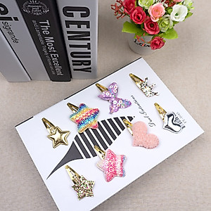 Gingbiss Hair Clips for Girls - 8 Pairs of Star, Crown, Heart, Butterfly Shaped Barrettes and Pins - Metal Snap Accessories for Styling Kids' Hair