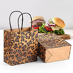 Outus 50 Pieces Leopard Paper Bags Leopard Print Small Gift Bags 5.5 x 2.76 x 5.9 Inch Brown Leopard Bag with Handles Animal Prints for Shopping Trendy Gift Kraft Party Take out Merchandise Retail