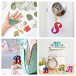 Mocoosy 182Pcs Reversed Silicone Alphabet Resin Molds Kit, Fancy Letter & Ornament Molds Epoxy Resin Casting Molds Resin Keychain Making Set with 1 Hand Drill 2 Drill Bits 30 Key Rings 100 Screw Pins