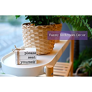 Farmhouse Mini Bathroom Sign Decor Funny Wooden Book Stack for Bathroom Tray Decor Bathroom Shelf Sitter 2 Signs in 1 Reversible Mini Book Set of 3 for Restroom Decor Bathroom Wooden Rustic Sign