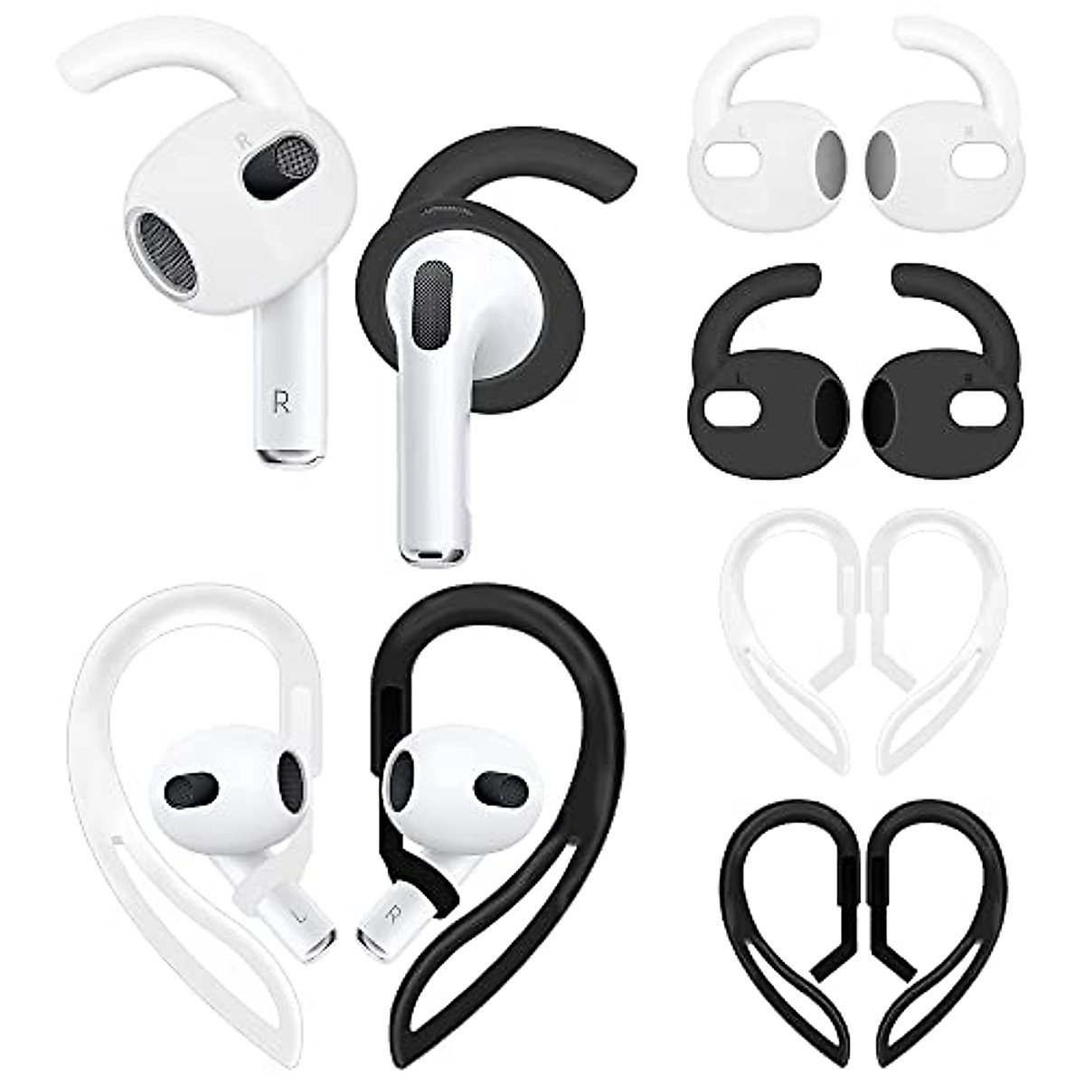 IiEXCEL 4 Pairs Anti Slip Kit Compatible with AirPods 3rd Gen, Silicone Sport Ear Hooks and 360° Rotation Adjustable Length Outdoor Earhooks Grip Ear Tips Wing Buds Holder for New AirPod 3-4X1