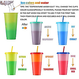 Color Changing Cups, 24oz 5 Reusable Cold Drink Cups with Lids and Straws Summer Coffee Tumblers Party Cup for Adults