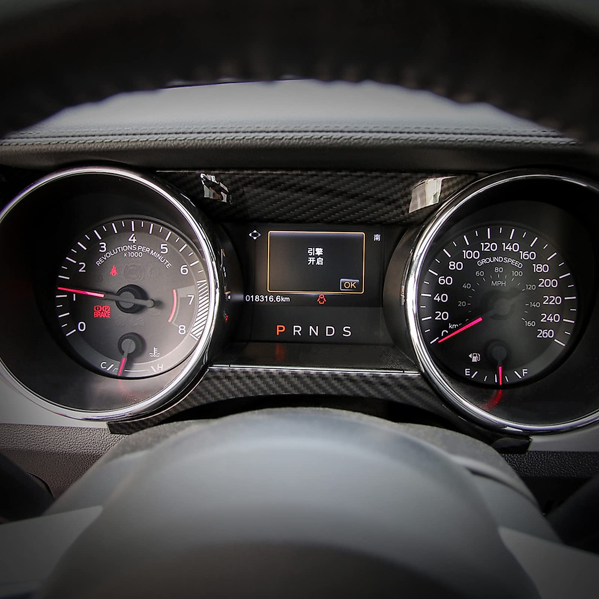 RT-TCZ Carbon Fiber Dashboard Instrument Panel Trim Frame Cover Interior Accessories for Ford Mustang 2015-2018