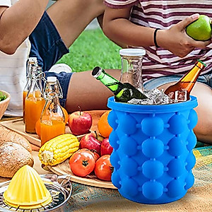 Aoutrow Ice Cube Mold, Silicone Ice Bucket Ice Cup with Lid (2 in 1), Press Type Easy-Release Ice Trays Ice Cube Maker for Frozen Cocktail, Whiskey, Beverages