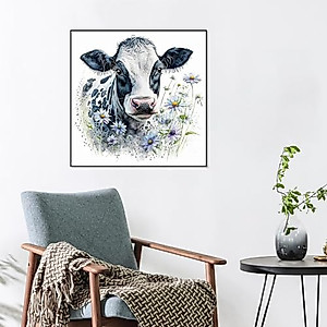 Stalente Diamond Painting Kits for Adults, Daisy 5D DIY Diamond Art Kits for Beginners Round Full Drill Diamond Painting for Home Wall Decoration Gift 12×12inch, Cow