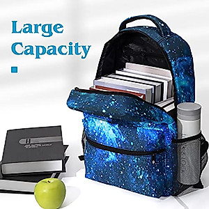 Dacawin Space Galaxy Backpack for Kids Girls Boys Starry Sky Blue Elementary School Bag Durable Primary Canvas Bookbags Lightweight Travel Backpacks