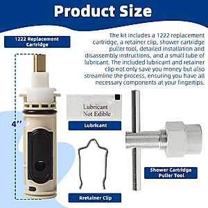 Calvana Bathroom Shower Valve Kit, Cartridge Removal Tool, Compatible with Moen 1222 One-Handle Posi Temp Faucets, Durable Brass & Plastic, Included Cartridge Puller Tool, Retainer Clip, Silicone Oil