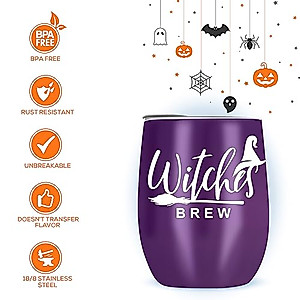 Halloween Tumbler with Lid and Straw – 12oz Witches Brew Wine Tumbler – Insulated Stainless Steel Tumbler for Hot and Cold Drinks – Halloween Coffee Tumbler Gifts (Purple Witches Brew)