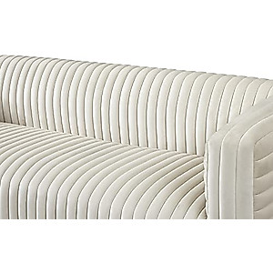 Meridian Furniture 640Cream-S Ravish Collection Modern | Contemporary Velvet Upholstered Sofa with Deep Channel Tufting + Both Gold & Chrome Legs Included