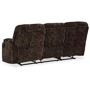 Signature Design by Ashley Soundwave Contemporary Manual Reclining Sofa with Drop Down Table, USB Ports and Cup Holders, Dark Brown