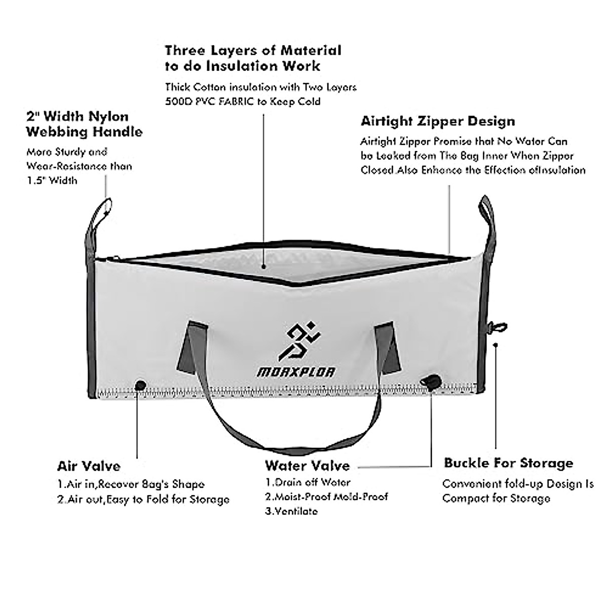 MORXPLOR Insulated Fish Cooler Bag for Fishing 41x17In 50x20In 60x24In,Insulated Fish Kill Bag with Easy Grip Carry Handles and Carry Pack,Large Leakproof Fish Bag Cooler