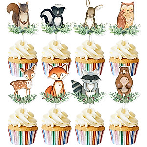 48pcs Animal Cupcake Toppers, Woodland Theme Baby Shower Decorations Woodland Creatures Baby Shower Forest Animal