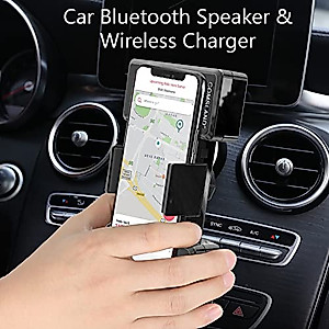 NEWBILITY Cell Phone Stand with Bluetooth Speaker and QI Wireless Charger Dual Stereo Player Infrared Induction Automatic Phone Clip Cell Phone Stand for Desktop 3 in 1