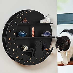 HOP SKIP Cat Moon Shelf - Crystal Display Shelf - 15.75” x 2.76” - Cat Moon Trinket Shelf - Crystal Tower - Cat Gifts for Cat Lovers - Room Décor