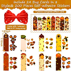Spiareal 24 Sets Fall Decor Autumn DIY Bookmarks for Kids Thanksgiving Fall Craft Kits Paper Blank Bookmarks Art Set with Maple Leaves Turkey Acorn Mushroom Sunflower Pumpkins Stickers for Art Kit