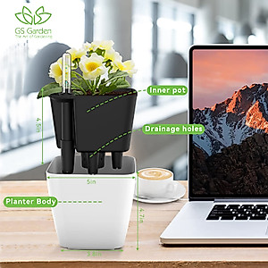 GS Garden Self Watering Planters for Indoor Plants : 5 inch 3 Pack White Planter with Water Level Indicator African Violet Self Watering Flower Pot for Herb pots