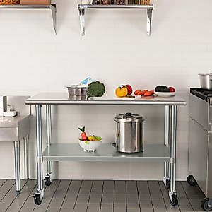 HARDURA Stainless Steel Table with Wheels 24 x 60 Inches Casters NSF Heavy Duty Commercial Work & Prep Table with Undershelf and Galvanized Legs for Restaurant Kitchen Bar and Hotel Garage