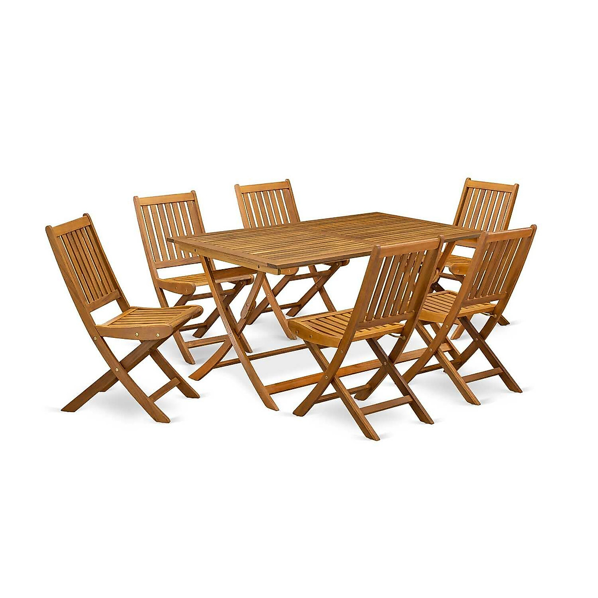 East West Furniture AEDK7CWNA 7 Piece Patio Bistro Dining Furniture Set Consist of a Rectangle Outdoor Acacia Wood Table and 6 Folding Side Chairs, 36x60 Inch, Natural Oil