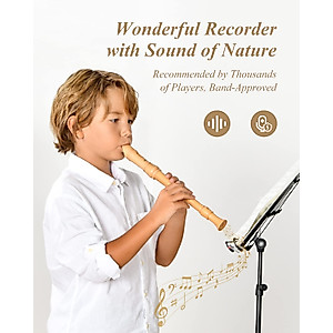 Eastar Soprano Recorder Instrument for Kids Adults Beginners, German fingering C Key Maple Wooden Recorder, 3 Piece Recorder With Hard Case, Fingering Chart, Cleaning Kit, ERS-31GM