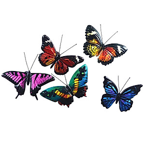 CALIDAKA 5 PCS Metal Butterfly Wall Art Decor 3D Butterfly Hanging Wall Butterfly Colourful Garden Inspirational Wall Sculptures Home Craft for Bedroom Living Room Bedroom Office(Random Color)