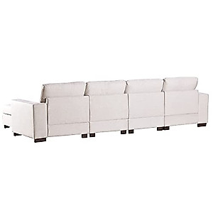 Eafurn Convertible Modular Sectional Double Extra Wide Chaise, 130.7" U Shaped Corner Movable Ottoman,6 Seater Oversized Upholstery Sofa & Couches Living Room Furniture, Beige