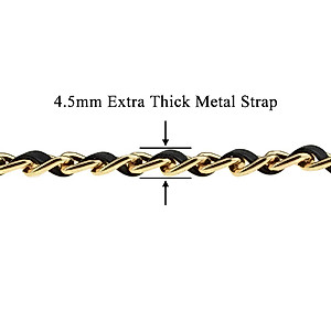 HAHIYO Mini Purse Chain Strap Slim Wide 8mm for LV Length 23.6 inches Extra Thick 4.5mm Black Leather Gold Hardware for Shoulder Cross Body Sling Handbag Wallet Comfortable Flat Metal Strap 1 Pack