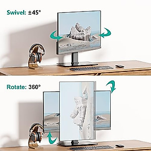 WALI Single Monitor Stand, Height Adjustable Monitor Mount, Free-Standing Desk Monitor Stand Riser with Mounting Holes 75 to 100mm Fits Monitor Screen up to 32 inch, 33lbs (GMF001N), Black