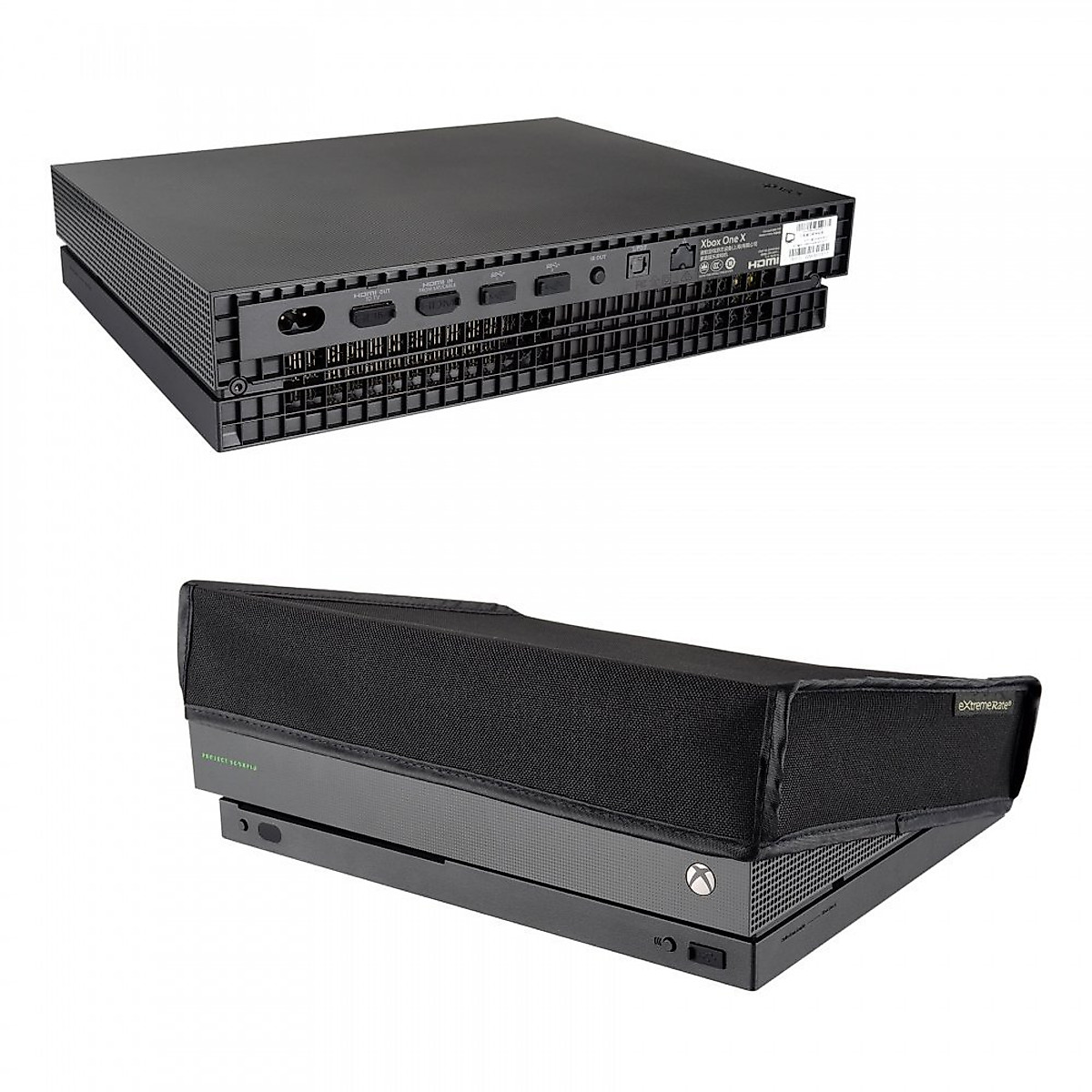 eXtremeRate Horizontal Dust Cover for Xbox One X Project Scorpio Console, Soft Neat lining Dust Guard, Silicone Dust Stopper Plug Cover Set for Xbox One X