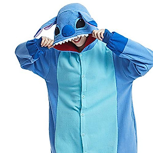 OGU' DEAL Unisex-adult Onesie Pajamas Stitch Animal Sleepwear for Halloween Party Costumes,Daily Cartoon Outfit(Blue,XL)