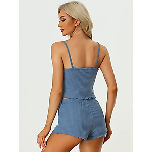 cheibear Womens Lounge Pajamas Summer Cami Tops with Shorts Sleepwear Knit Camisole PJ Sets X-Large Blue