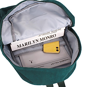 Van Caro Corduroy School Backpack Large College Backpack Casual Bookbag Laptop Backpack Computer Bag Travel Daypack for Girls Boys Teens,Black Green(no Pendant)