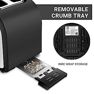 2 Slice Toaster CUSINAID Black Wide Slot Toaster 2 Slice Best Rated Prime with Pop Up Reheat Defrost Functions, 6-Shade Control, Removable Crumb Tray