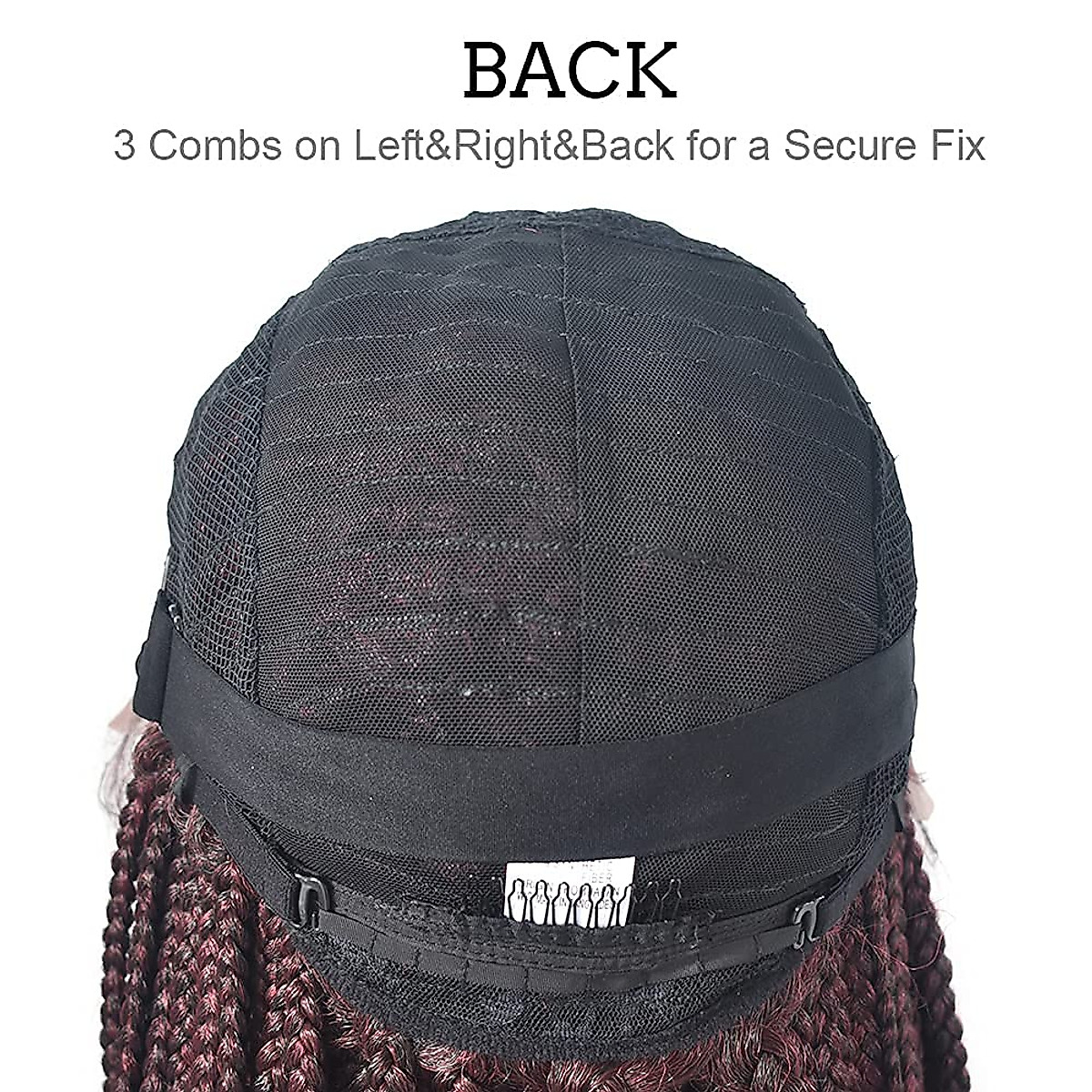 Curve Hair 3“X3.8 Realistic Hand Tied Lace Front Box Braids Glueless Wig for Women Premium Quality Synthetic Lightweight Twist BOB Braided Wigs with Baby Hair Black Mix Wine Red Color (#1B/99JT)