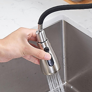 HOTIS Kitchen Faucet with Pull Down Spray, High Arc Commercial Brushed Nickel Kitchen Sink Faucets, Small RV Stainless Steel Single Handle Pull Out Faucet for Kitchen Sink with Deck Plate