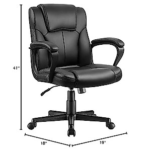 Shahoo Executive Office Chair Swivel Task Seat with Ergonomic Mid-Back, Waist Support, PU Leather, Black