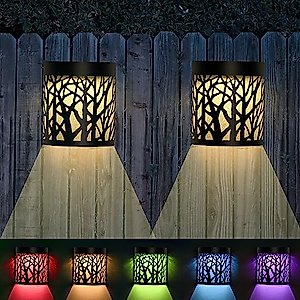 Timeflies Solar Wall Lights Outdoor Decorative, Outdoor Wall Sconce Black Forest Lighting, 2 Modes, Black, 2 Pack