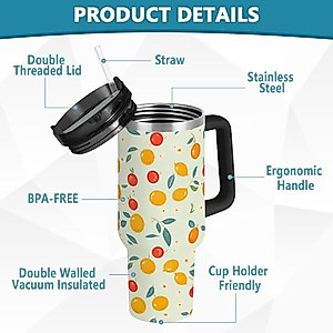 linqin Yellow Red Fruits Vacuum Insulated Tumbler Leak-proof Lid and Straw 40 oz Stainless Steel Water Bottles Reusable Extra Large Coffee Mug for Women Men Him Her