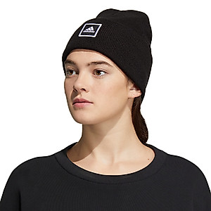 adidas Women's Wide Cuff Tall Fit Beanie, Cuffed Slouchy Acrylic Knit Cap/hat for Winter, Black/White, One Size
