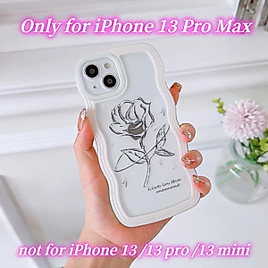 UICEAM Compatible with iPhone 13 Pro Max Case Clear with Floral Design for Women Girls,Aesthetic Cute Wavy Flowers Soft Shockproof Cell Phone Cover for iPhone 13 Pro Max (Rose/White)