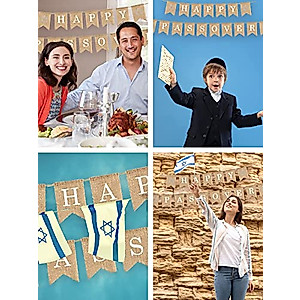 Mandala Crafts Happy Passover Banner Burlap Passover Decor – Passover Decorations Banner Garland - Happy Passover Sign Mantel Fireplace Jewish Holiday Decorations