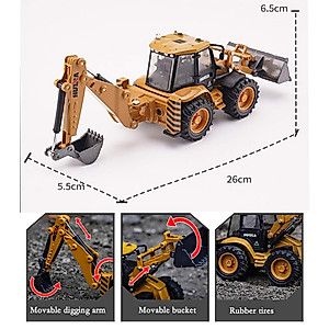 Gemini&Genius Backhoe Loader Heavy Duty Wheeled Excavator Construction Site Vehicle Toys 1:50 Scale Site Backhoe Digger Engineering Car Site Sandbox Toys Collectible for Kids and Decoration for House