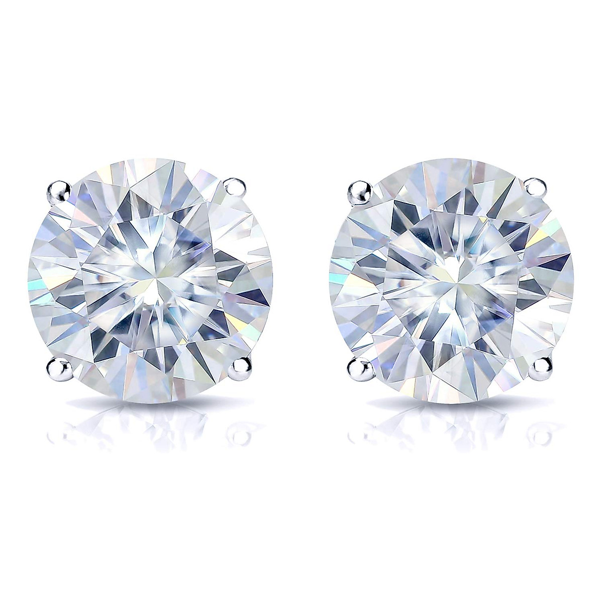 Diamond Wish Platinum Round Moissanite Stud Earrings (1ct TGW, 5mm, H-I) 4-Prong Set, Screw-Back