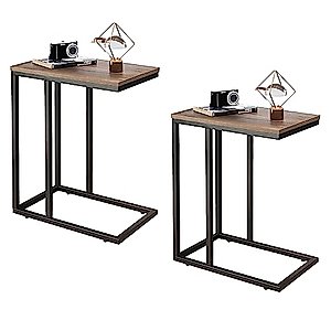 WLIVE Side Table Set of 2, C Shaped End Table for Couch, Sofa and Bed, Large Desktop C Table for Living Room, Bedroom, Brown and Black