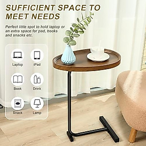Eansstofars Small Side Table for Small Spaces, Narrow C Shaped End Table for Sofa Couch and Bed, Walnut and Black, Perfect for Indoor, Living Room, Bedroom, Bathroom